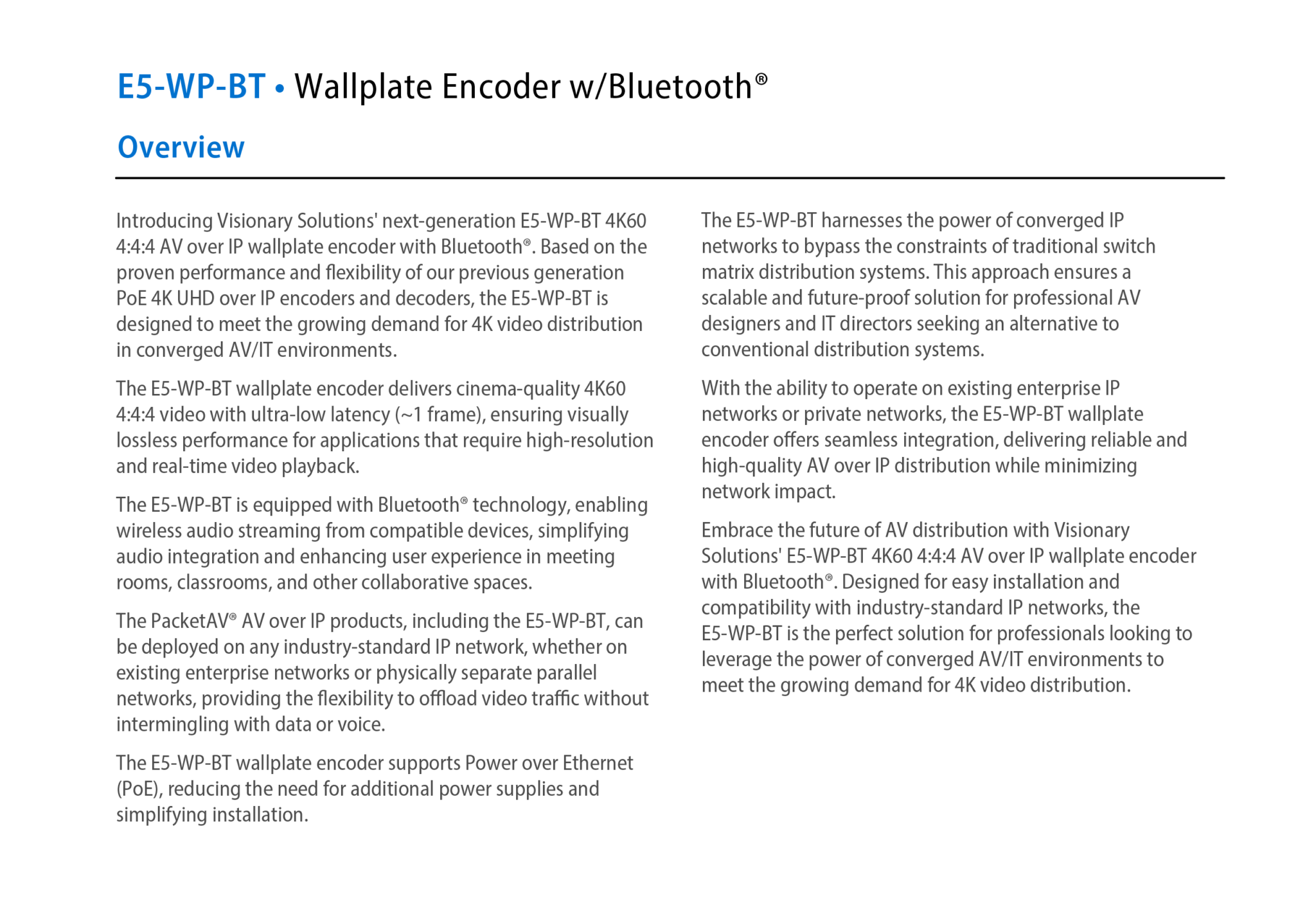 E5-WP-BT Encoder – Visionary Solutions