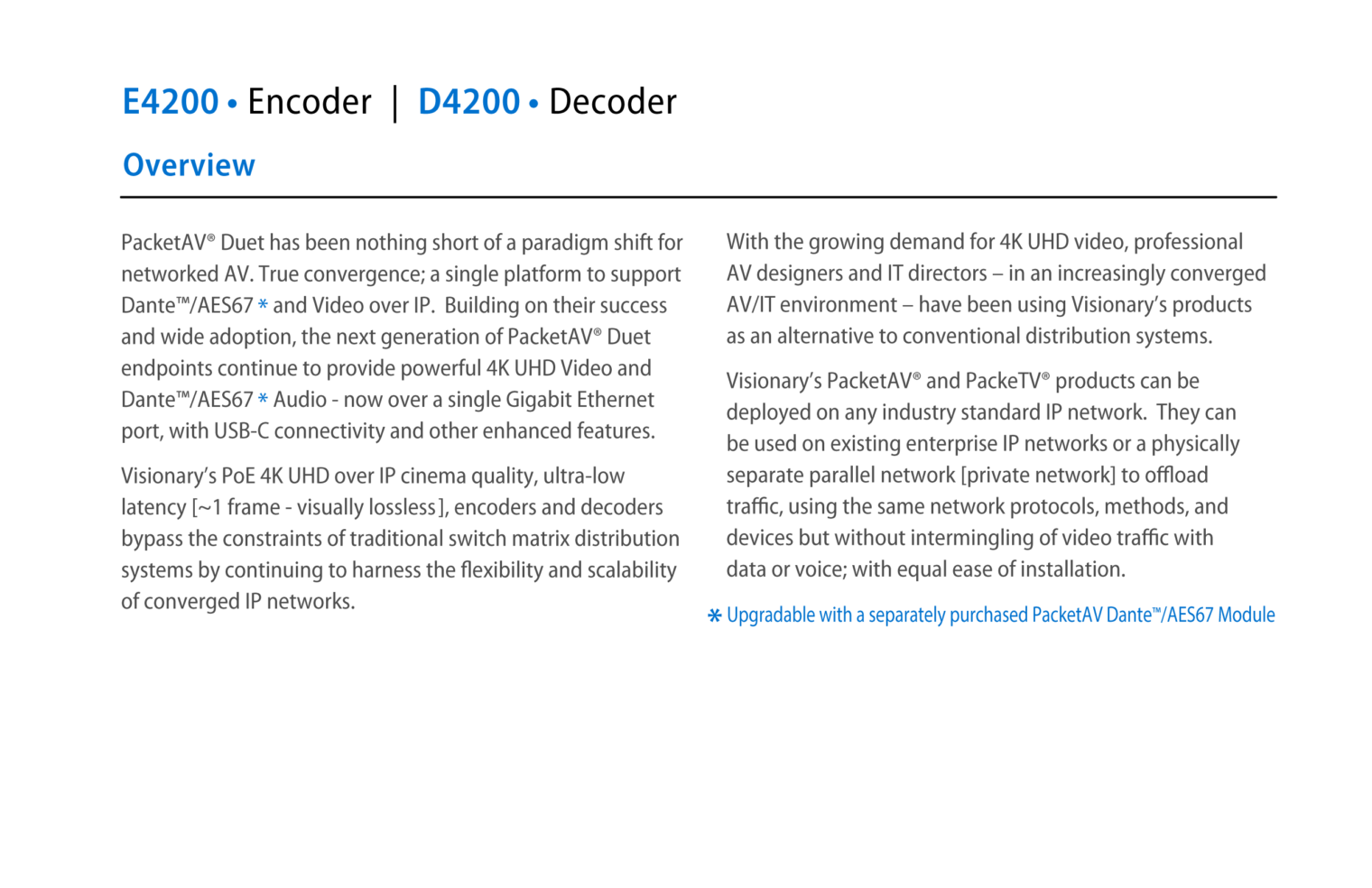E4200 Encoder & Decoder – Visionary Solutions