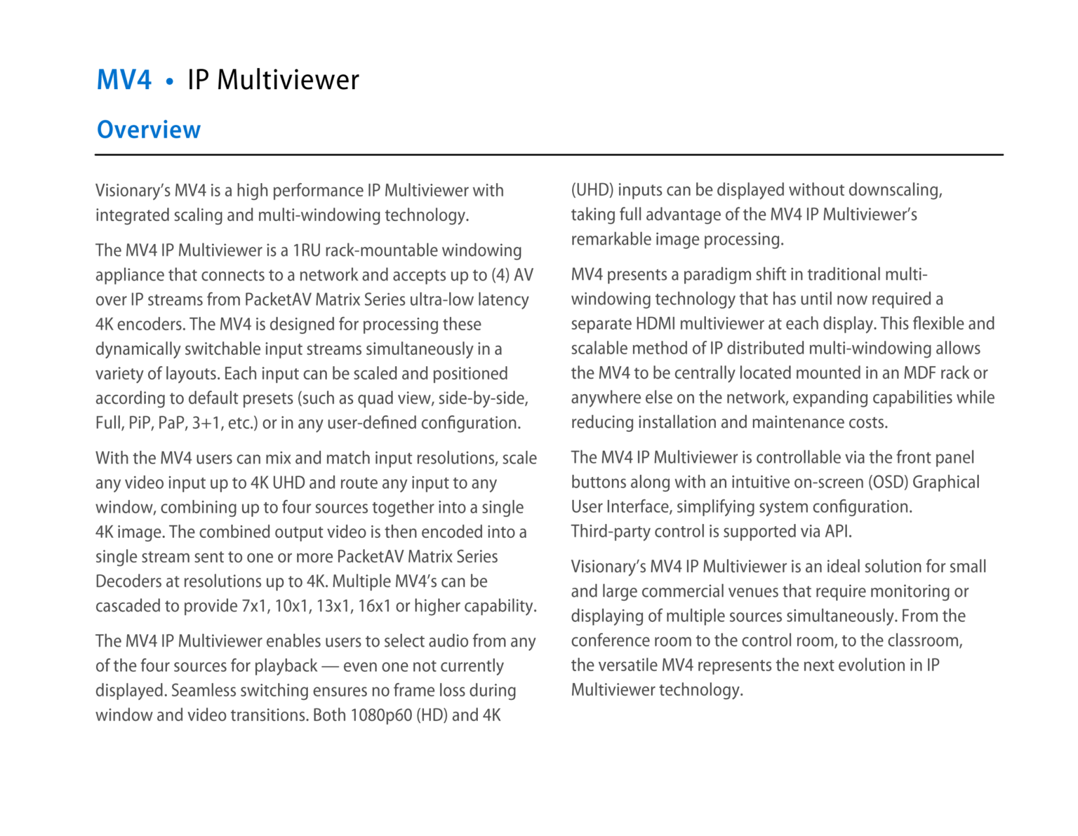 MV4 IP Multiviewer – Visionary Solutions
