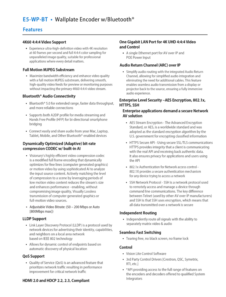 E5-WP-BT Encoder – Visionary Solutions
