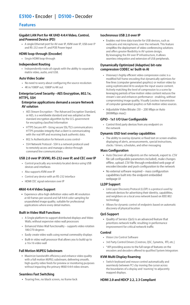 E5100 Encoder & Decoder – Visionary Solutions